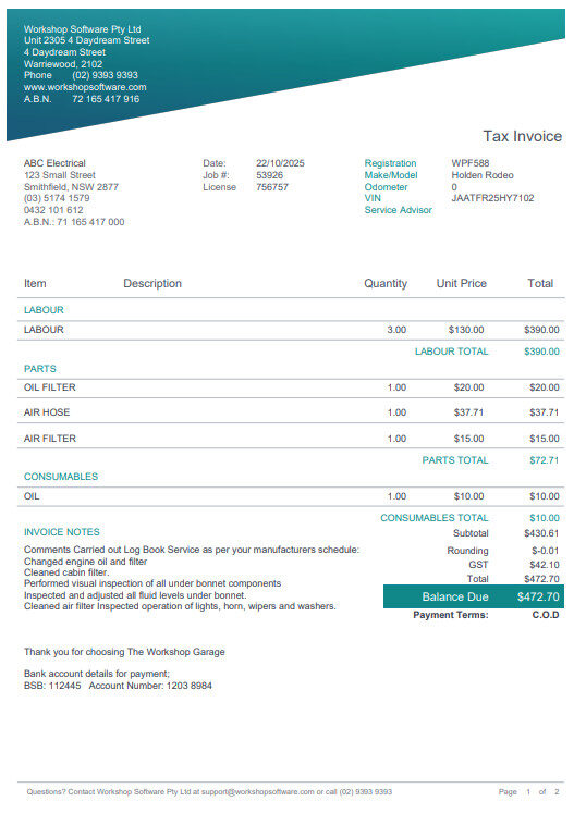 What are the invoice formats - Workshop Software